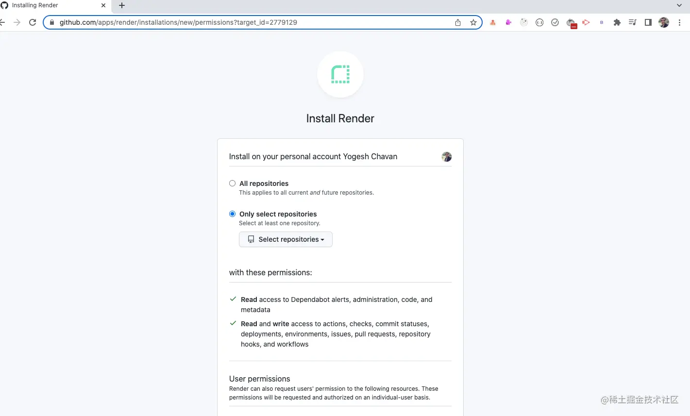 使用 Render 免费部署你的 Node.js 应用程序Render提供如下图各种注册方式： 一旦注册并登陆账号之后， - 掘金