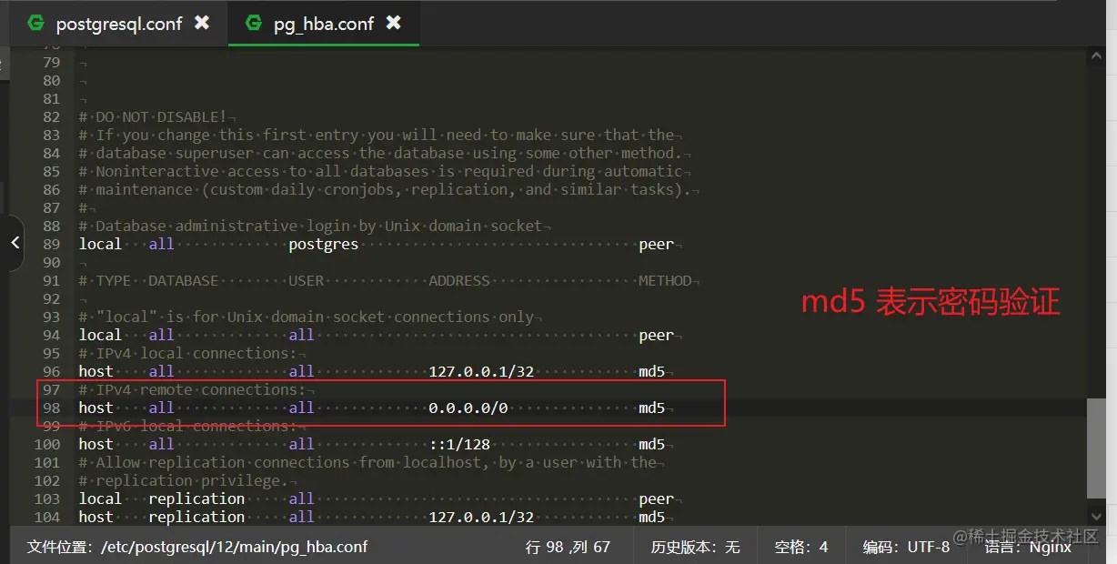 Postgresql 常用配置 允许远程链接postgresql 要允许 Postgresql 数据库允许远程连接，需 掘金