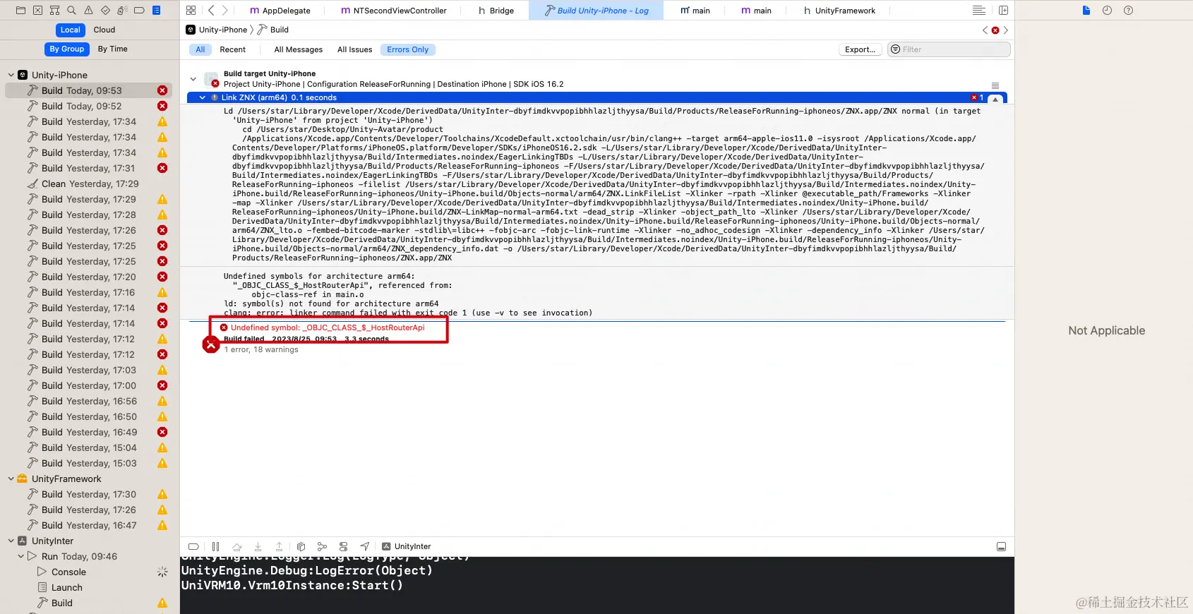 iOS导出unityFramework历程一、背景 由于定义了unity和原生之间交互的桥，因此在导出unity项目后， - 掘金