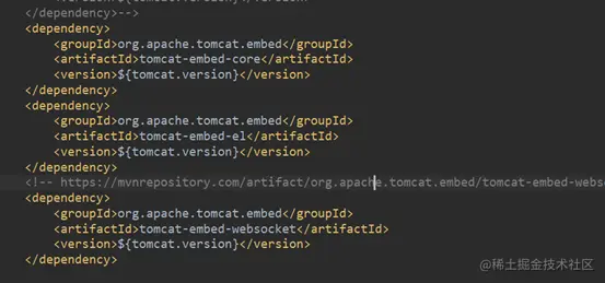 Springboot修改内置的tomcat版本由于项目需要，tomcat需要升级或者进行更换版本的时候需要修改tomca 掘金