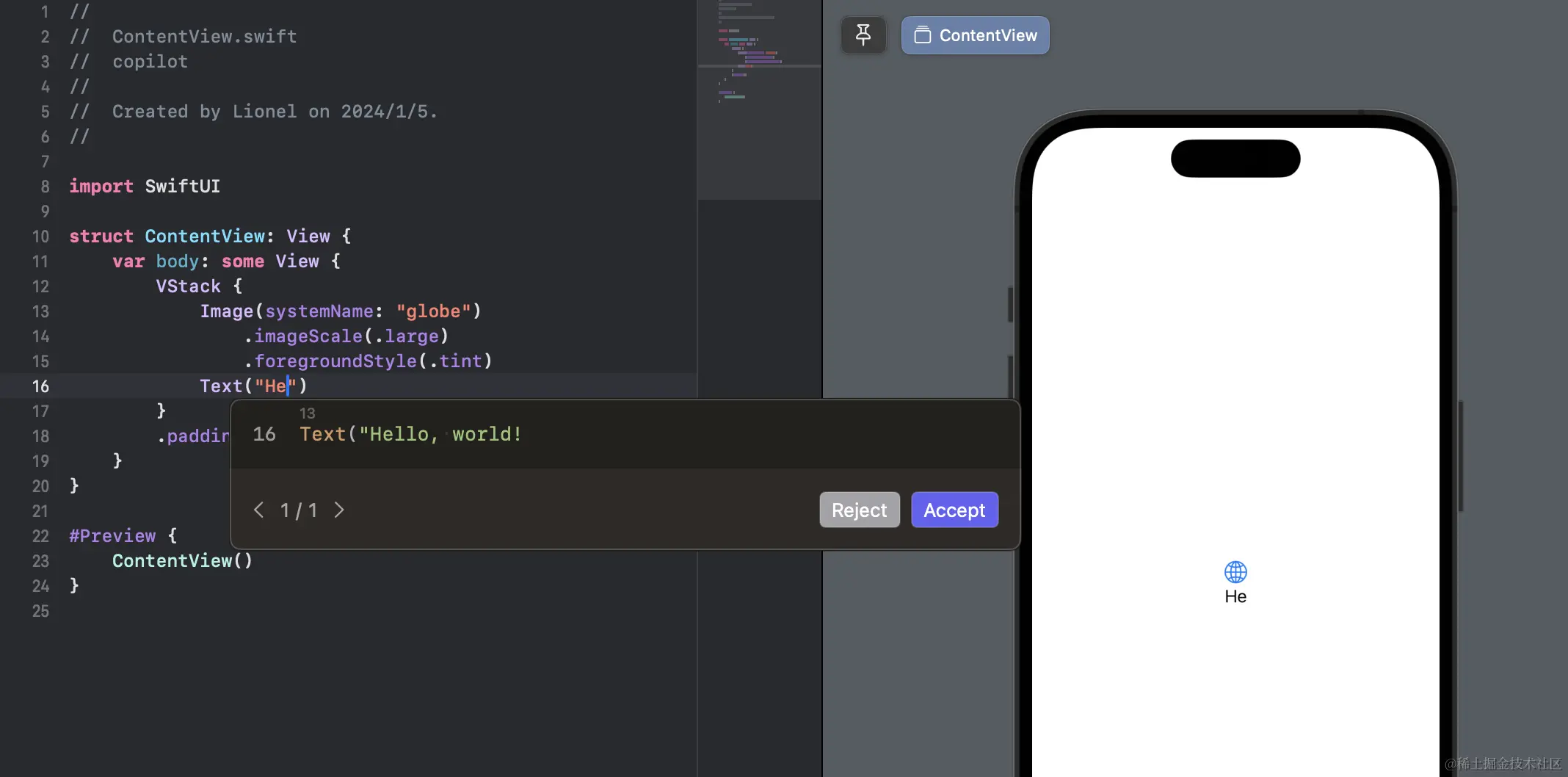 Xcode 集成 GitHub Copilot 随着 AI 编程助手的兴起，GitHub Copilot 成为了开发者的 - 掘金