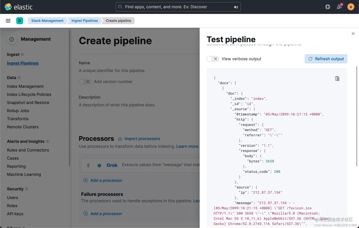 Elasticsearch：ingest Pipeline 使用示例 解析常用日志格式在本示例教程中，你将在索引之前 掘金 