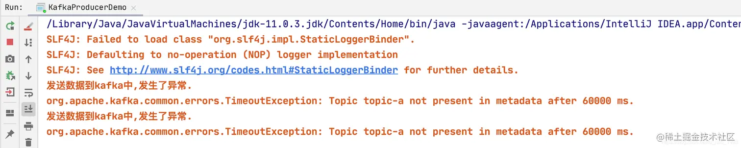 kafka错误之 Topic xxx not present in metadata after 60000 ms - 掘金